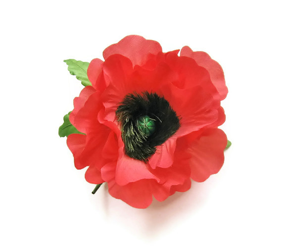 Handmade And Hand Painted Red Silk Poppy Brooch on Luulla
