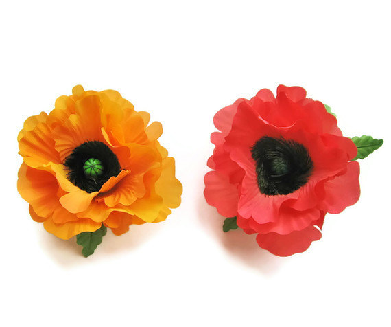 Handmade And Hand Painted Red Silk Poppy Brooch on Luulla